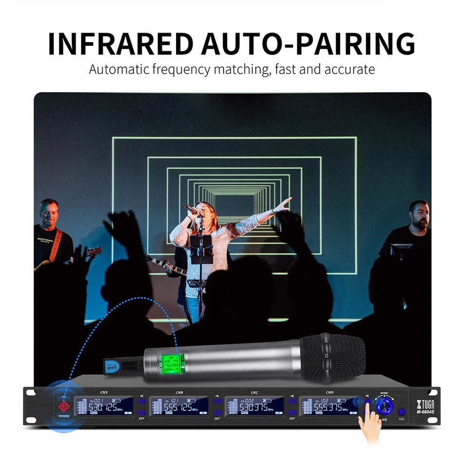 [UK PLUG] XTUGA wireless handheld microphone professional 4-channel UHF multi-group frequency ...