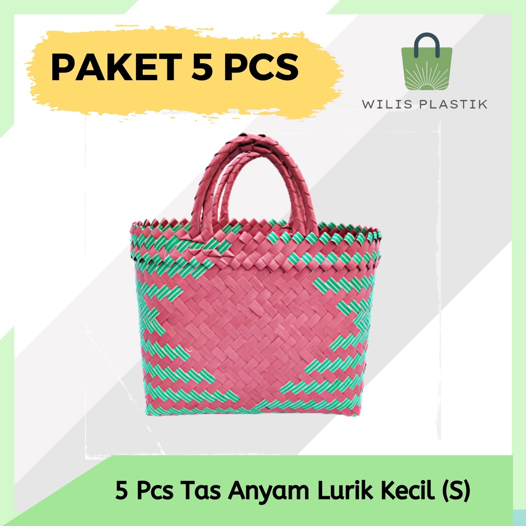 PACKAGE OF 5 PCS Small Striated Plastic Woven Bags Hampers Souvenir ...