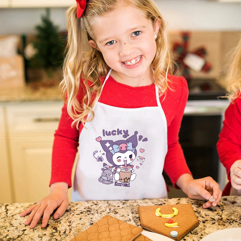 Kuromi Cartoon Print Child Apron Kids Cooking Baking Apron Boys Girls ...