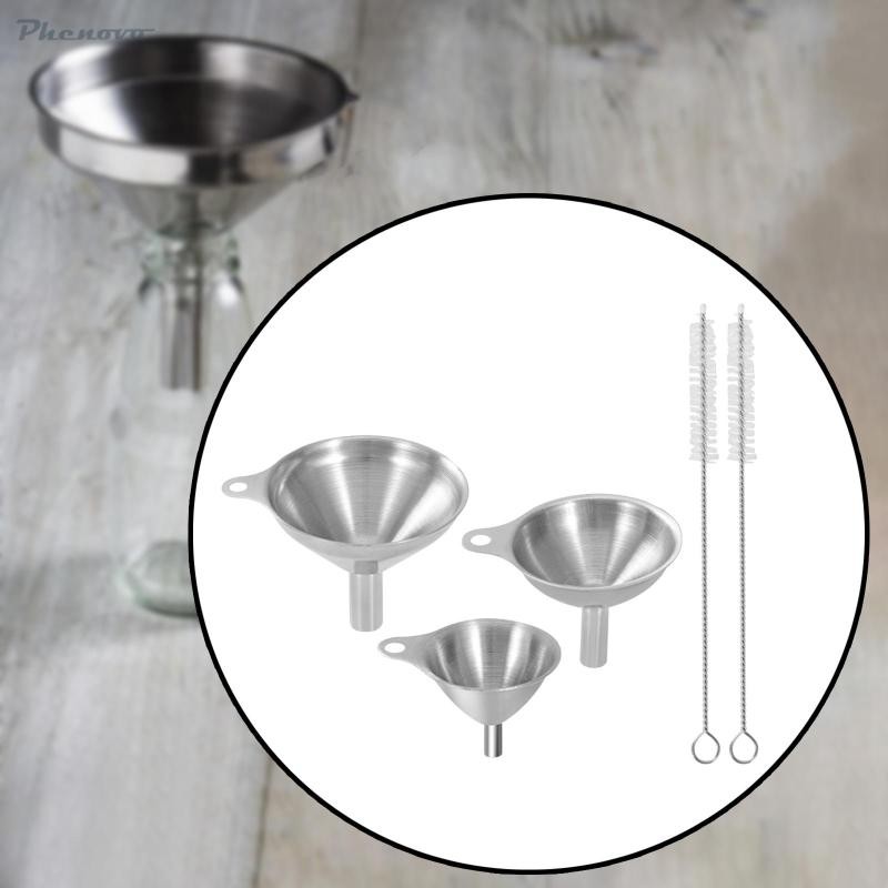 [Colaxi1ddMY] 5 Pieces Stainless Steel Mini Kitchen Funnel Set with Clean Brush Metal Filling ...