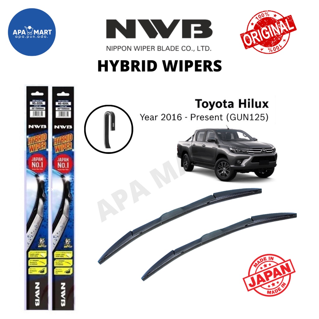 Genuine NWB Hybrid U Hook Wiper Set for Toyota Hilux Revo Gun125 (Year 2016-Present (GUN125) (22 ...