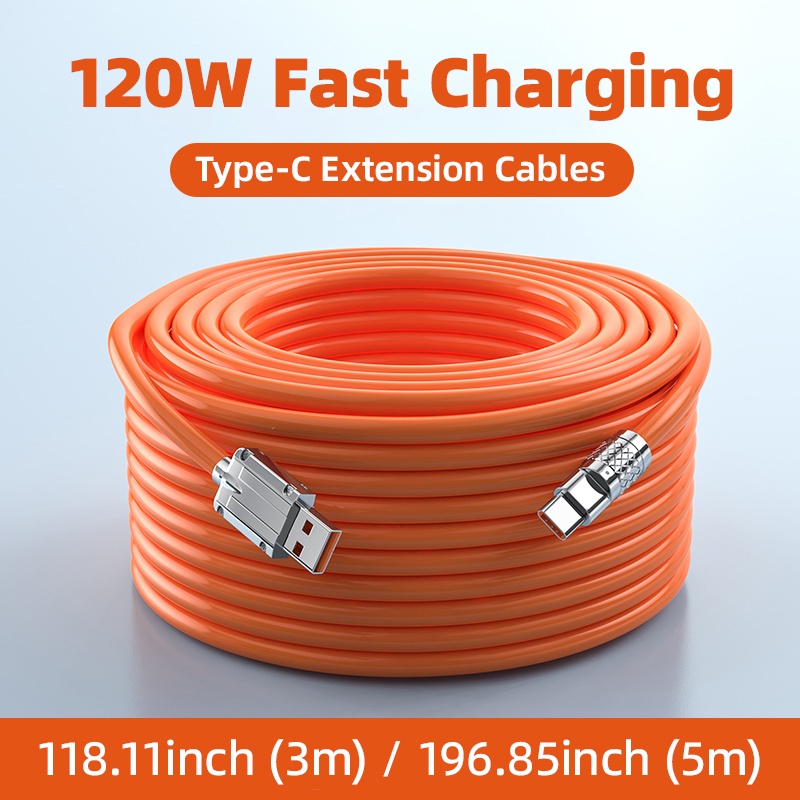 6A 120W 3m 5m Extra Long USB Type C Super Fast Charge Fast Cable Data ...