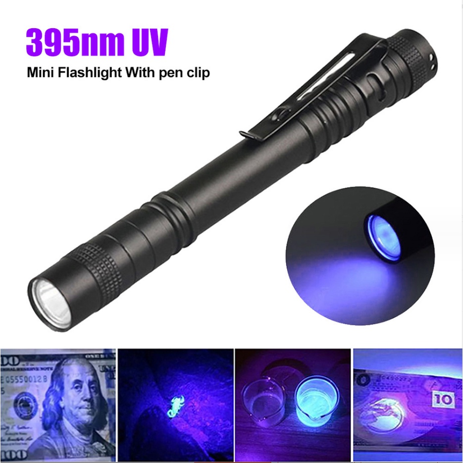 UV Black Light Flashlight, 395nm Mini Pen Light with Clip, Waterproof Ultraviolet Flashlight for ...