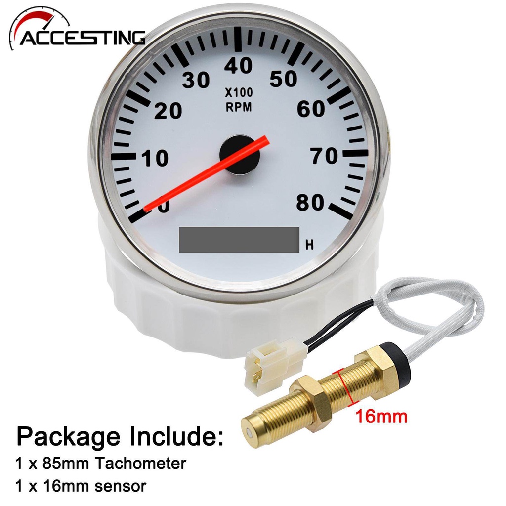 85MM 3000-8000RPM Tachometer + M16 Tachometer Sensor Gasoline Diesel ...