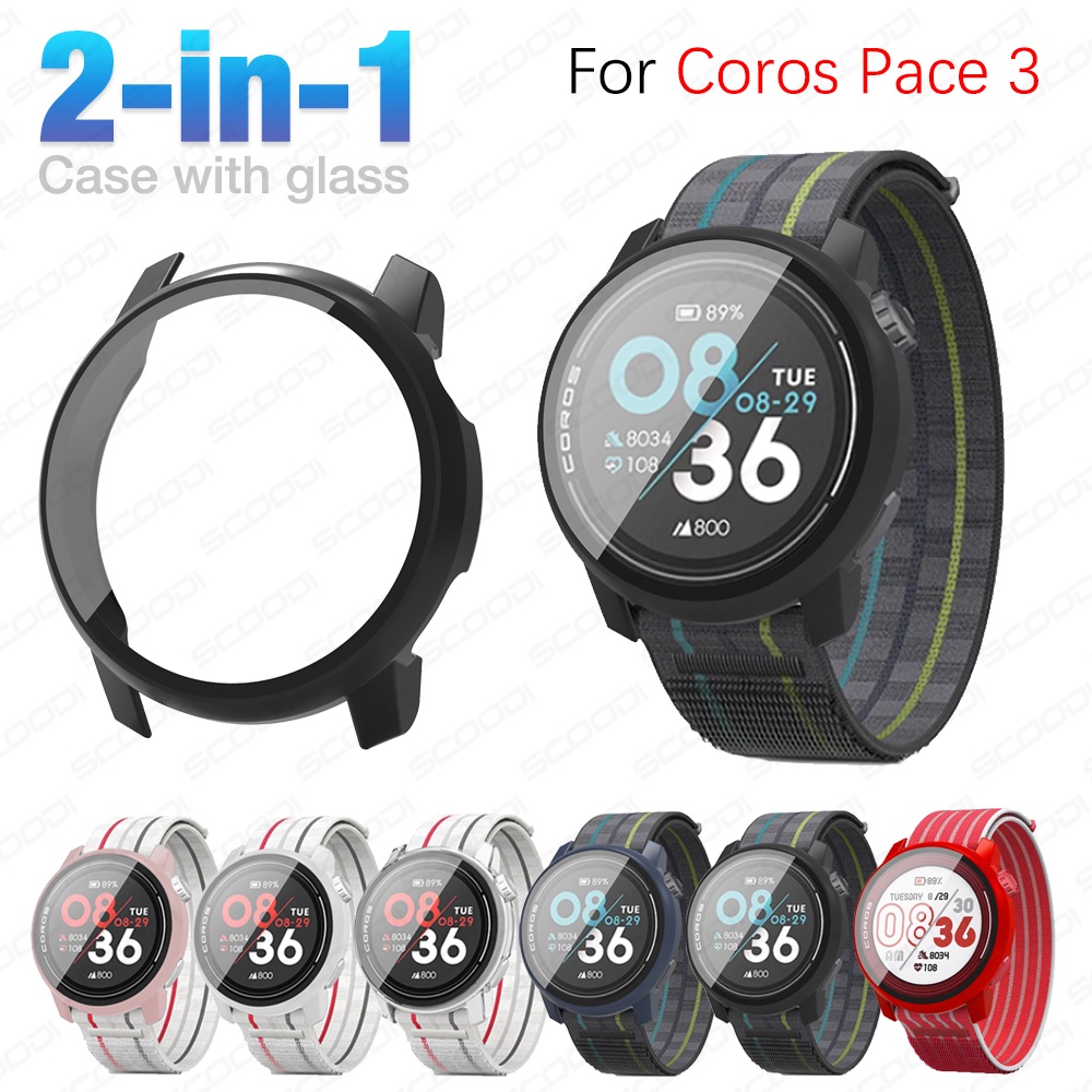PC Case with Tempered Glass Shell For Coros Pace 3 watch Full Screen ...