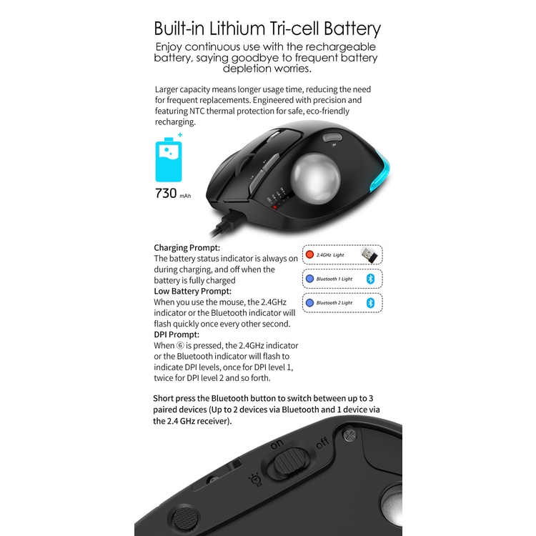 Ergonomic Wireless Trackball Mouse,Bluetooth Trackball Mouse Easy Thumb ...