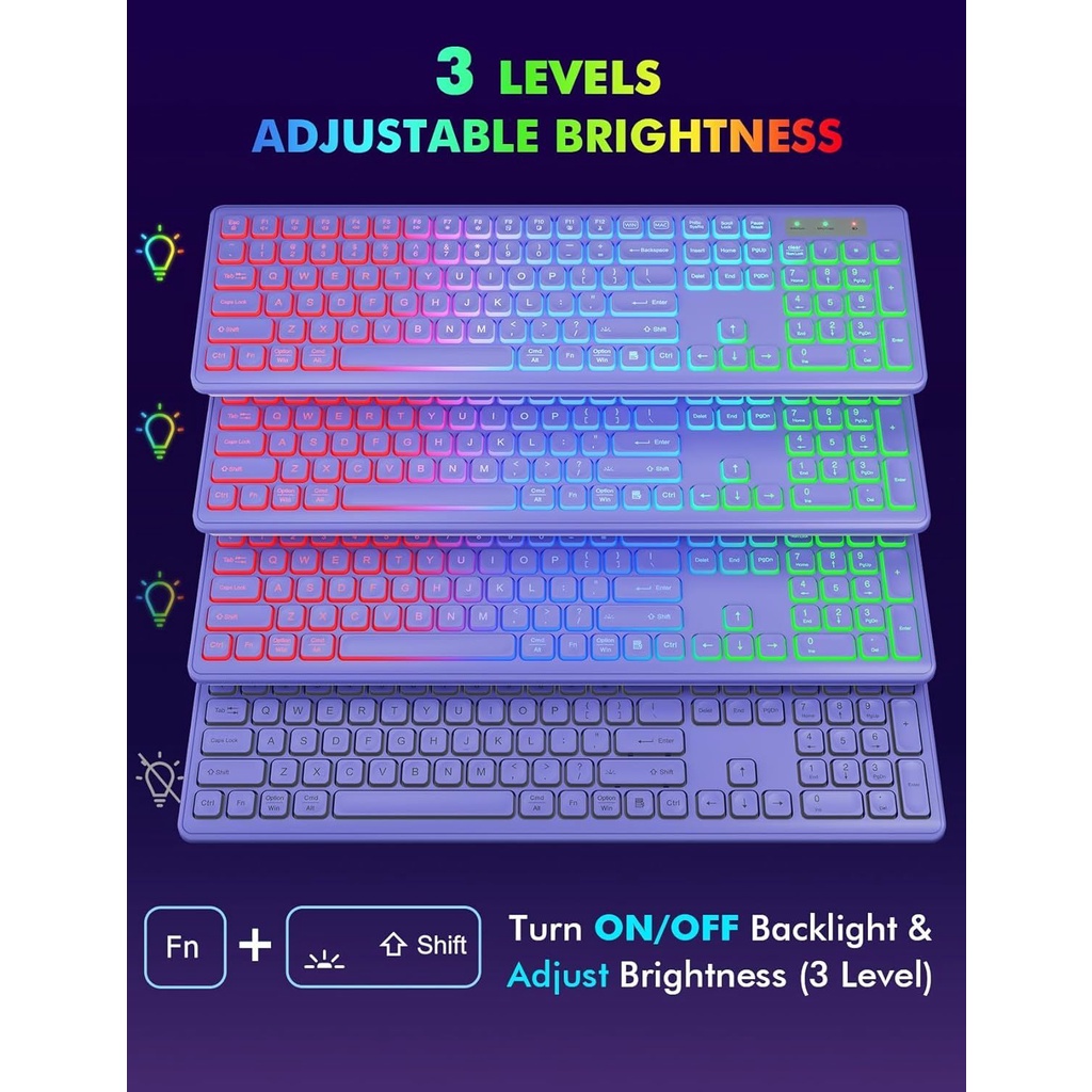 Jomaa Type C Usb 2 4g Wireless Keyboard Mouse Combo Rgb Backlit Rechargeable Full Size Wireless
