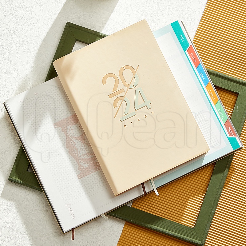 2024 Soild Colored English Planner Notebook / PU Leather Cover Agenda ...