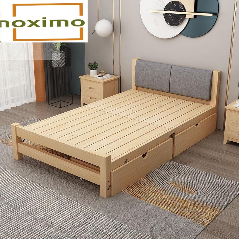 Modern minimalist rental double solid wood bed, single 1.2-meter ...