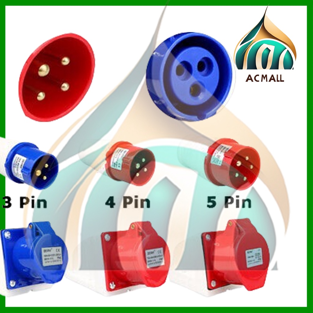 READY STOCK Industrial Plug Connector Wall Socket 16A 32A 3 Pin 4 Pin 5 Pin Single Phase 240V ...
