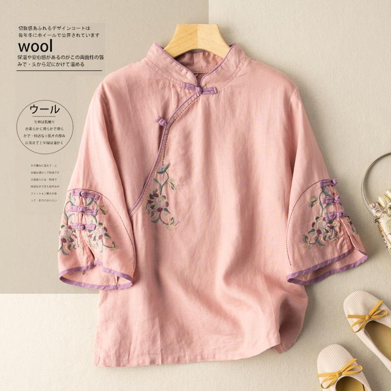 Cny Women Cheongsam Blouse Chinese Style Embroidery Shirt Loose Half ...