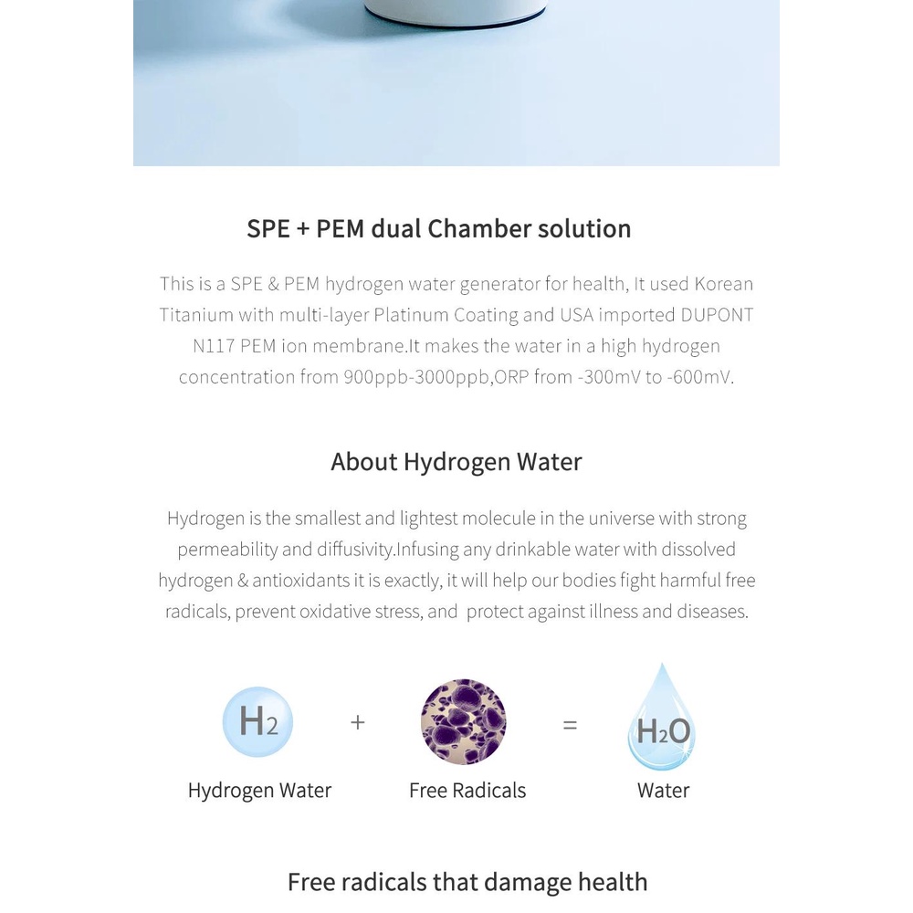 SPE Hydrogen Rich Water Generator Absorb PEM Ionizer Bottle with Breath ...