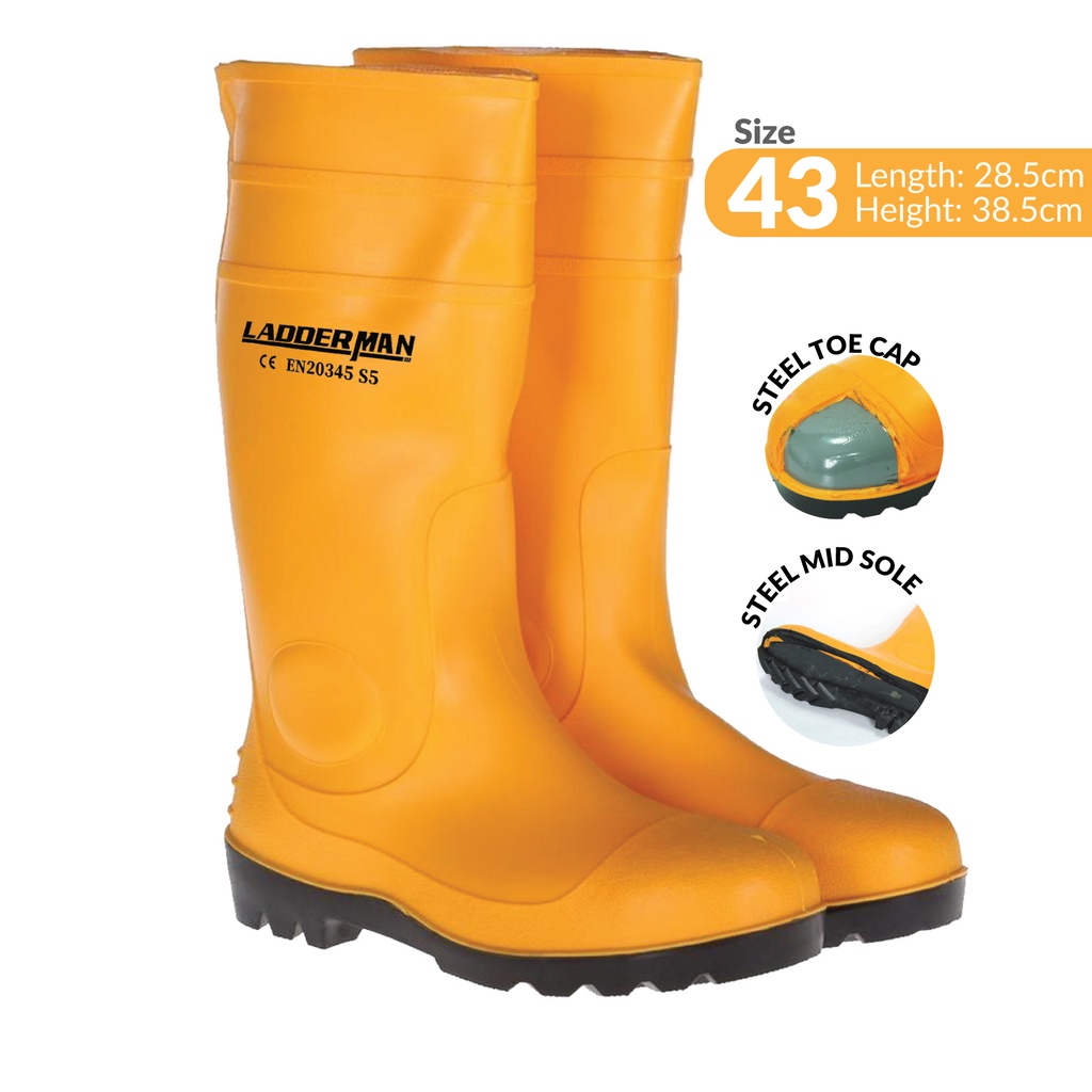 LDM Steel Toe Cap Safety Rubber Boot Yellow Orange Wellington ...