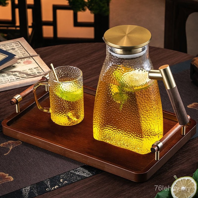 Pitcher Air Sejuk Kaca Tahan Suhu Tinggi Bekas Air Estetik Tinggi Cawan ...