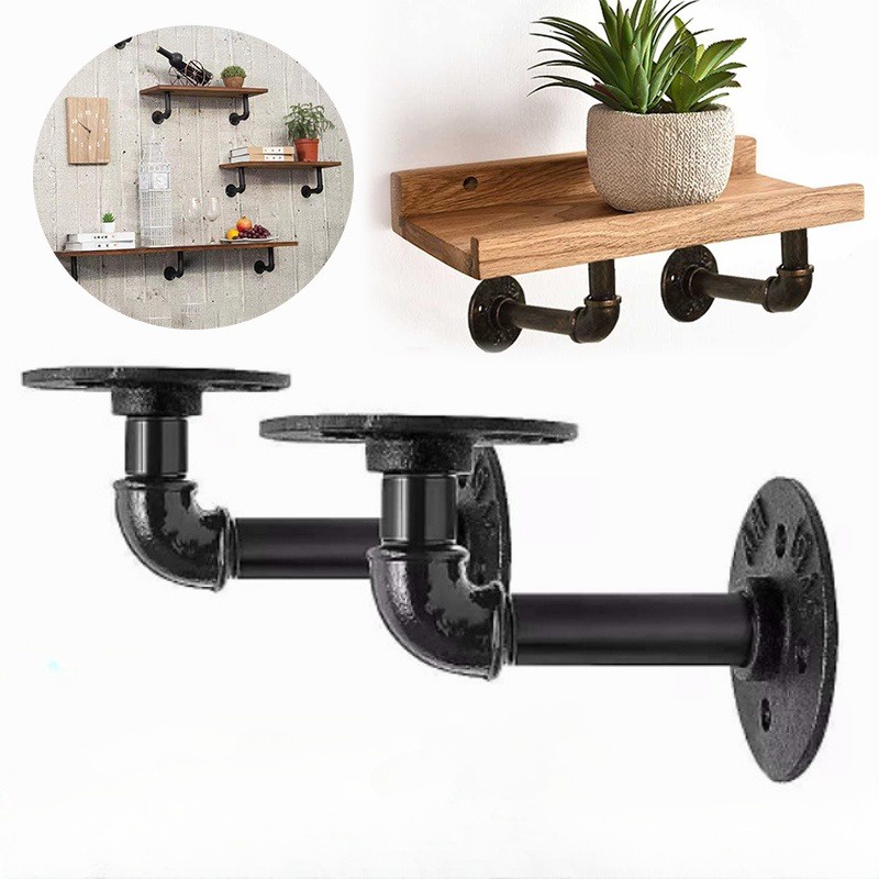 2pcs Industrial Pipe Shelf Brackets DIY Rustic Shelves Floating Shelves ...