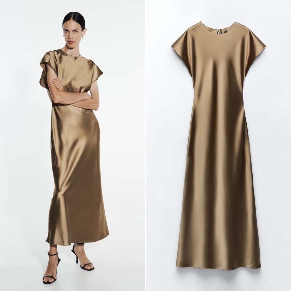 Zara Autumn New Style Women's Silk Satin Texture Drape Dress2157238 ...