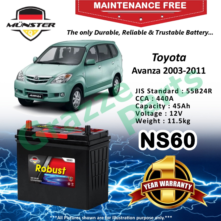 Münster Robust MF CMF NS60 | 55B24R (45AH) Car Battery Bateri Kereta ...