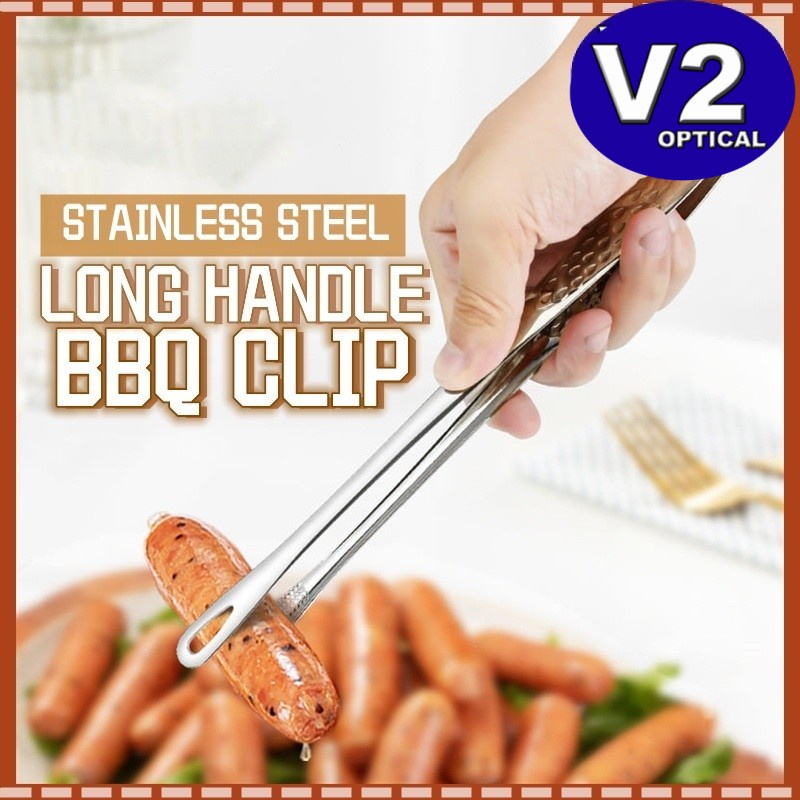 Long Handle Stainless Steel BBQ Food Clip Tongs Gripper Tweezer Clamp ...