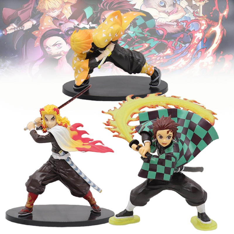 Anime Demon Slayer Fighting Action Figures Tanjirou Zenitsu Kyoujurou ...