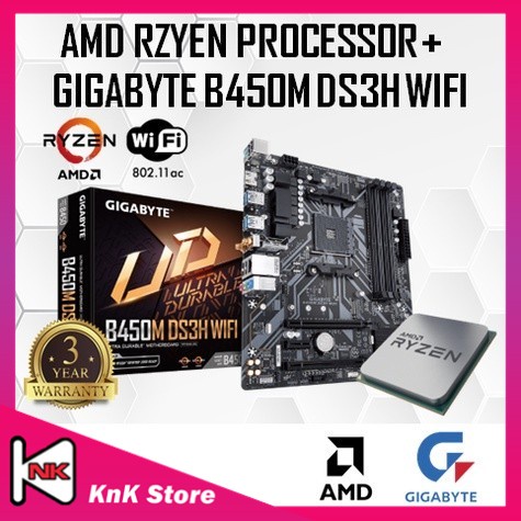 Gigabyte B450M DS3H WIFI B450 AM4 DDR4 Motherboard + AMD RYZEN 3 / RYZEN 5 / RYZEN 7 / RYZEN 9 ...