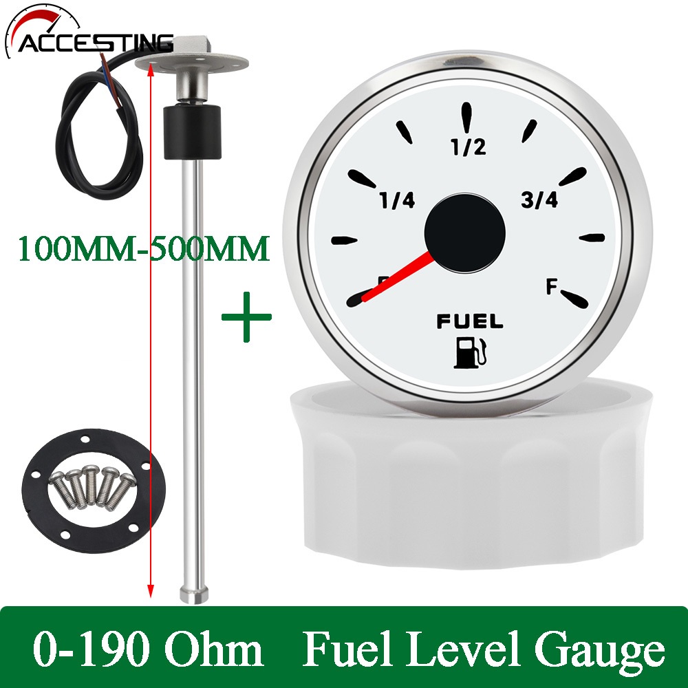 52mm 7 Color 0-190Ohm Fuel Level Gauge with 100-500mm Fuel Level Sensor Marine Boat Car Point ...