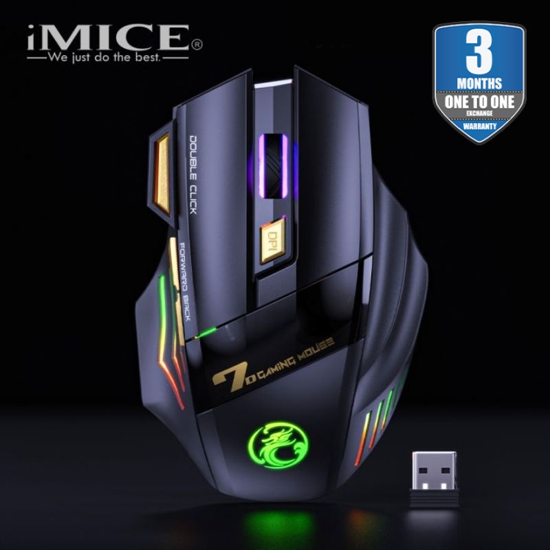 iMICE GW-X7 RGB Rechargeable 2.4G Wireless Gaming PC Mouse Ergonomic Silent Mouse Wireless USB ...