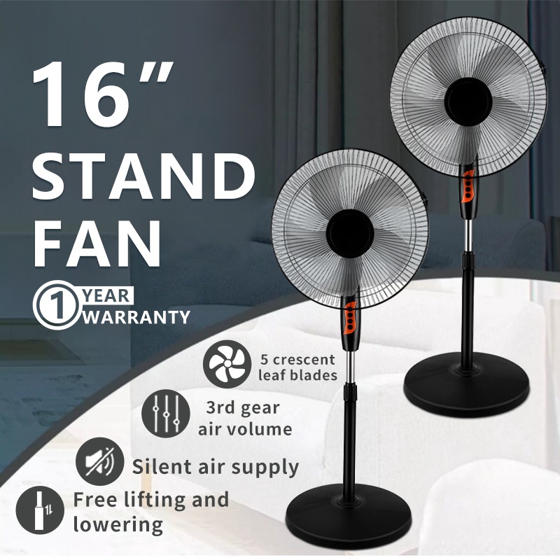 Stand Fan 16 inch Floor Fan Home Office Shaking Head Vertical Fan 3 Speed Mode 5 blades Kipas ...