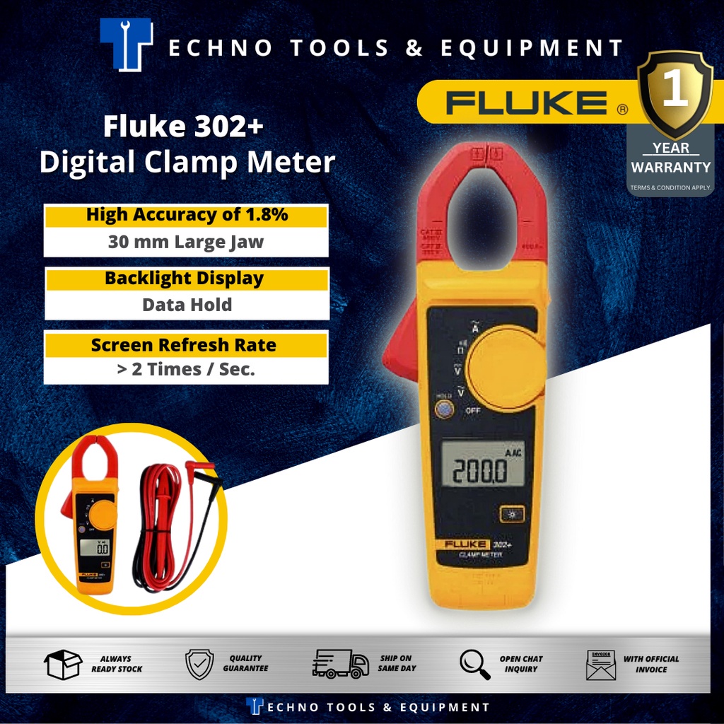 Fluke 302+ CAT III Digital Clamp Meter, FK 302+ AC current measurements ...