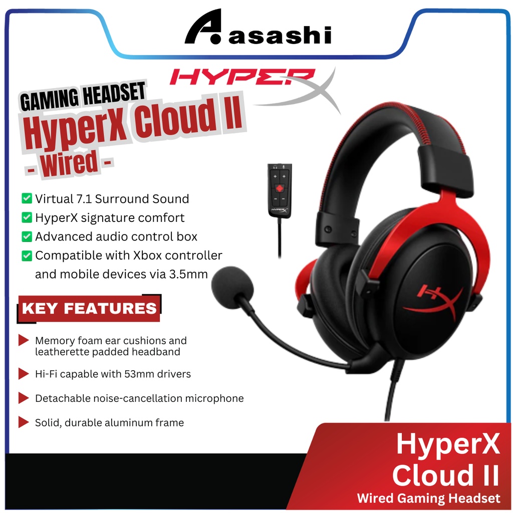 HyperX Cloud II - Gaming Headset (Black-Gunmetal/Black-Red) (KHX-HSCP ...