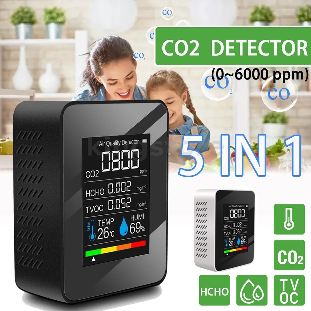 Multifunctional 5 in1 CO2 Meter Digital Temperature Humidity Sensor ...