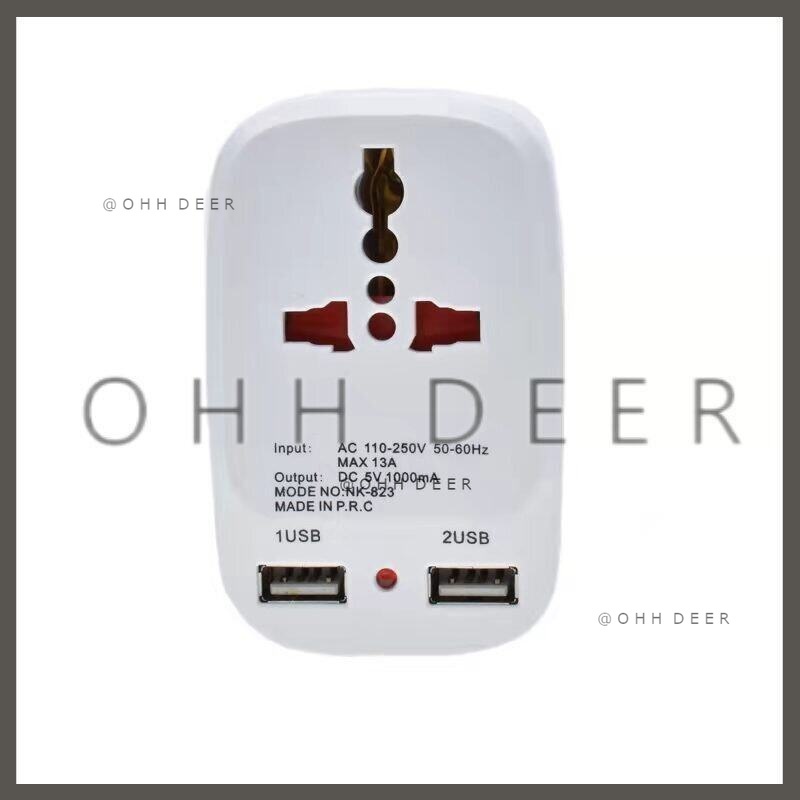 OHHDEER Universal International Plug Adapter 2 USB Port World Travel AC Power Charger Adapter EU ...