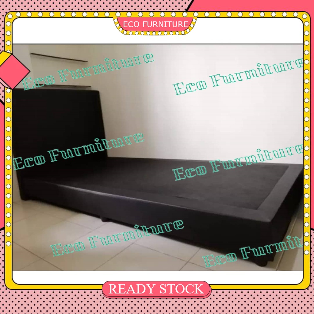 Katil Kulit PVC Hitam Divan Katil Super Single Bed Tambah Foam Tilam ...