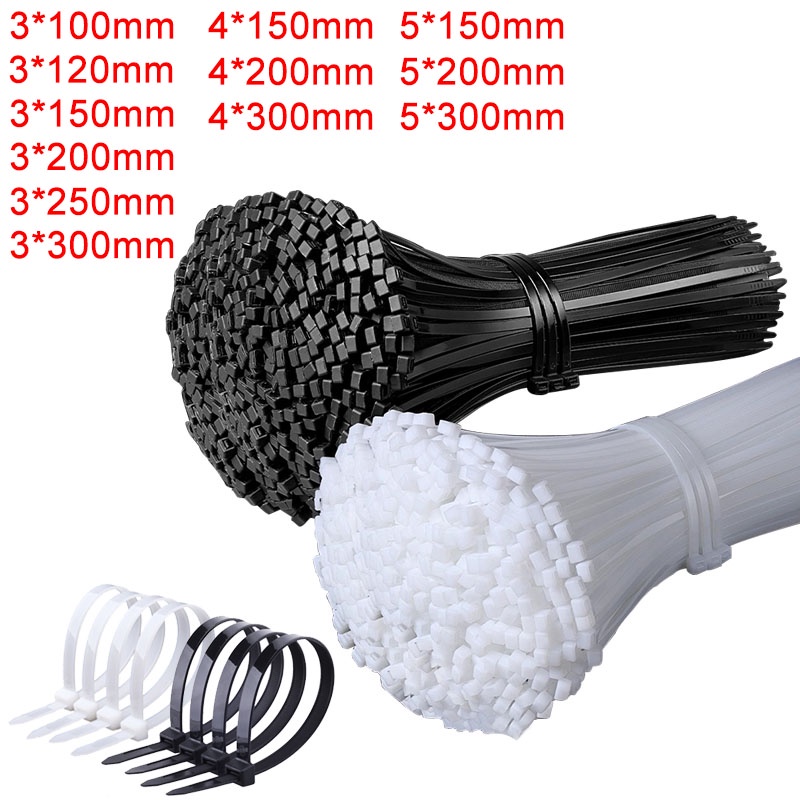 250/500/1000Pcs Self-locking White Black Plastic Nylon Cable Zip Ties Fastening Ring Nylon Clamp ...