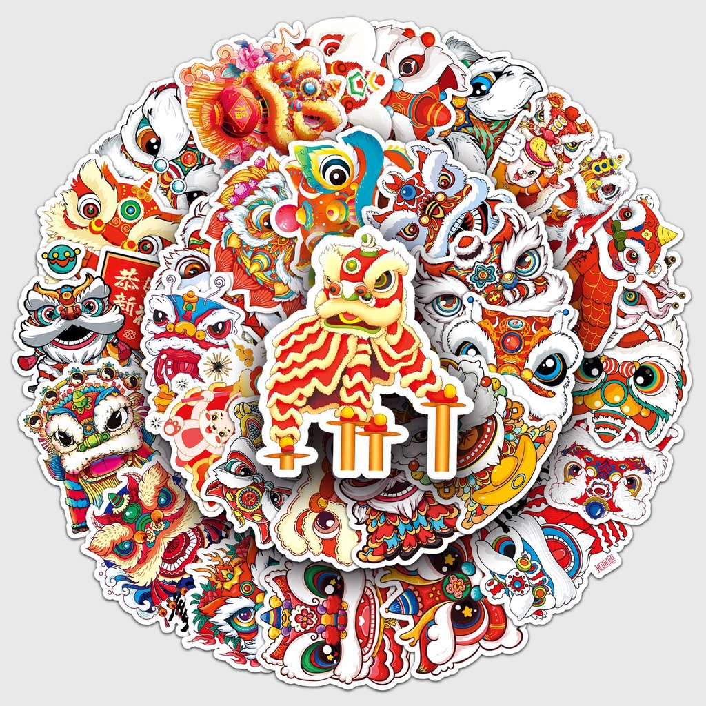 Lion Dance 舞狮 graffiti stickers 50pcs - suitcase water cup graffiti ...