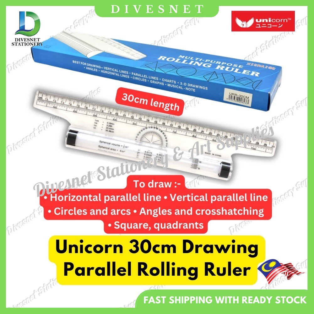 Unicorn 30cm Multi-Purpose Drawing Parallel Rolling Ruler URR-30CM ...