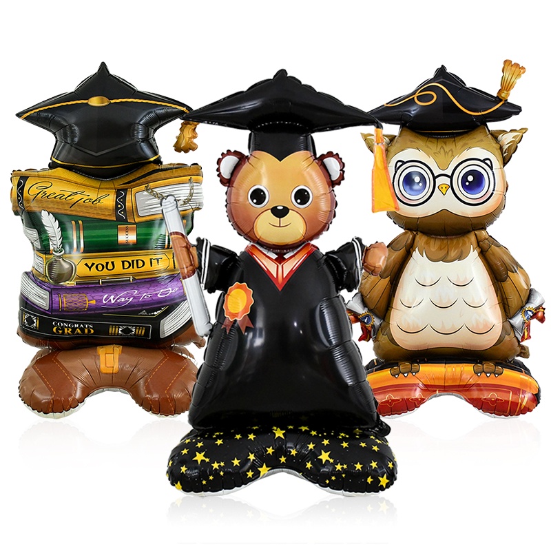 2024 Graduation Balloon Standing Bachelor Cap Bear Owl Foil Balloons ...