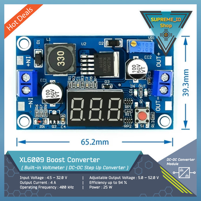 Xl6009 DC-DC Step Up Boost Converter+Built-in LED Voltmeter | 4a 10W | Shopee Malaysia