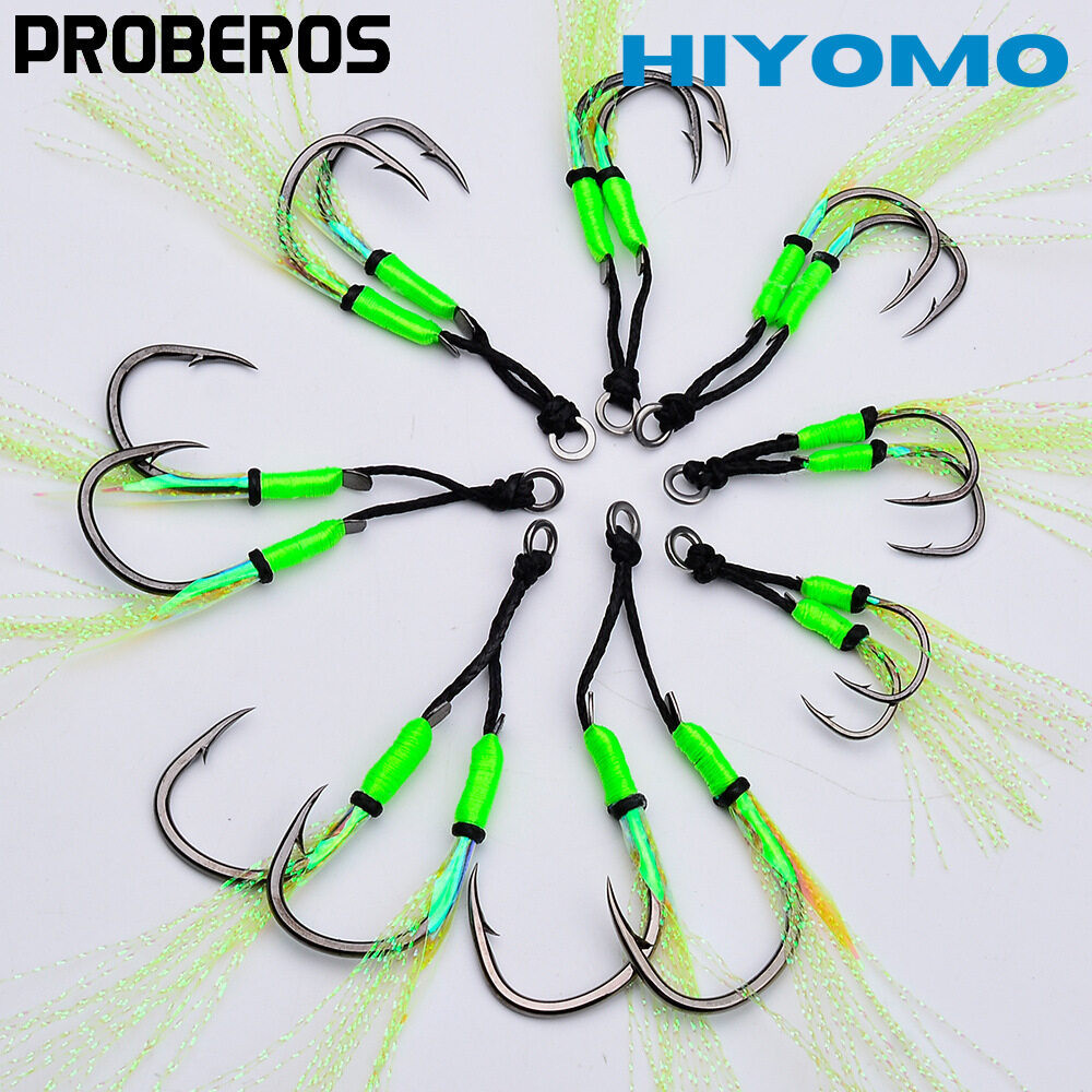 PROBEROS 1pair Cast Jigs Assist Hook Thread Feather Jigging Double Hook 11#-20# Micro Jig Slow ...
