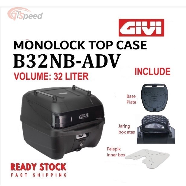 GIVI TOP BOX 32 LITER B32N-ADV BLACK 32LITER [+ BASE PLATE + PADDING ...