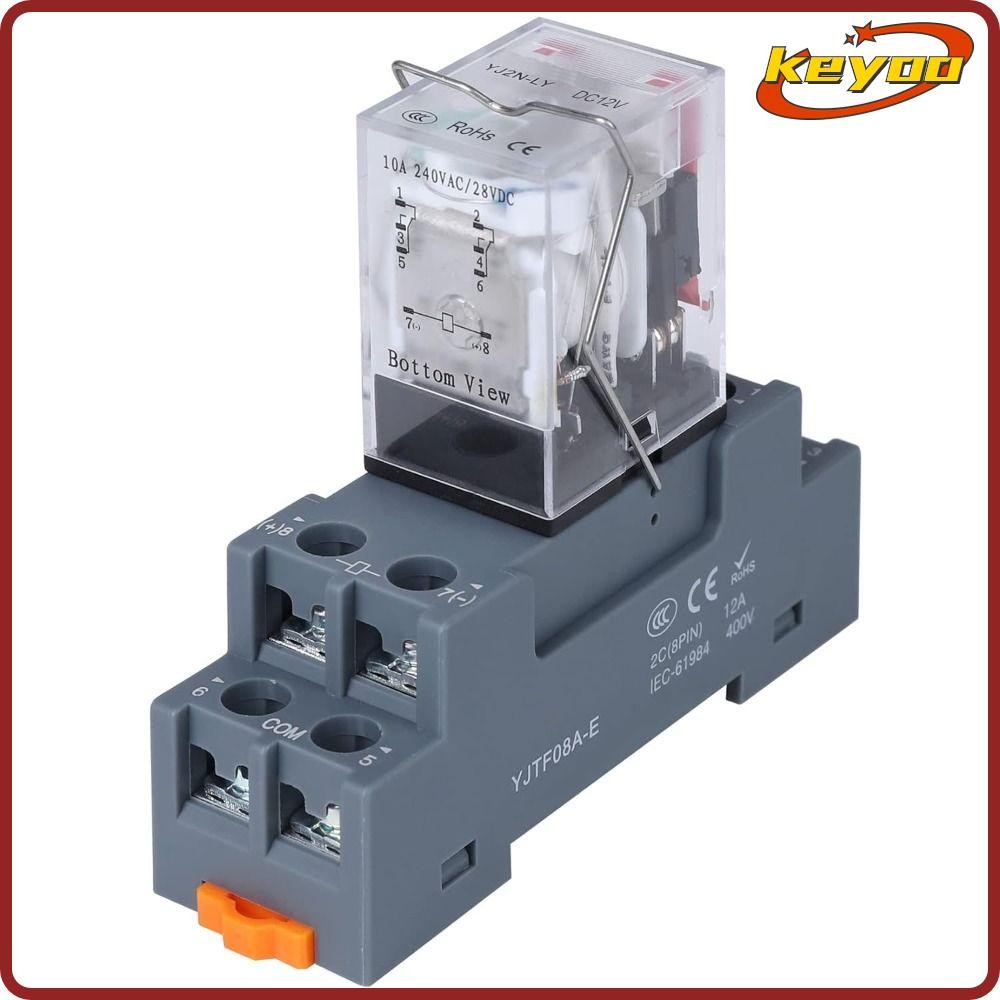 [KEYOO] Electromagnetic Power Relay, Plastic DPDT Electric Relay, LED Indicator 10 AMP 12V DC ...
