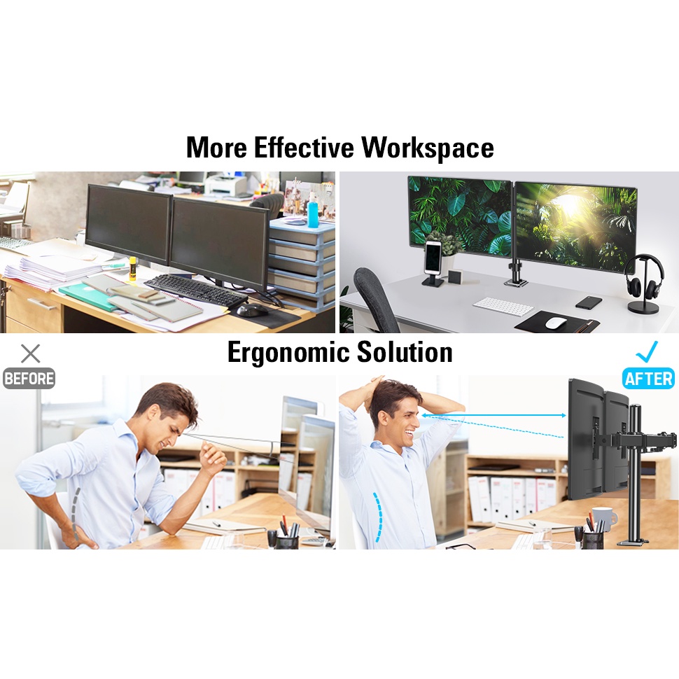 Inplay KMT-2 Dual Arm Monitor Stand Monitor Mount Adjustable With C ...