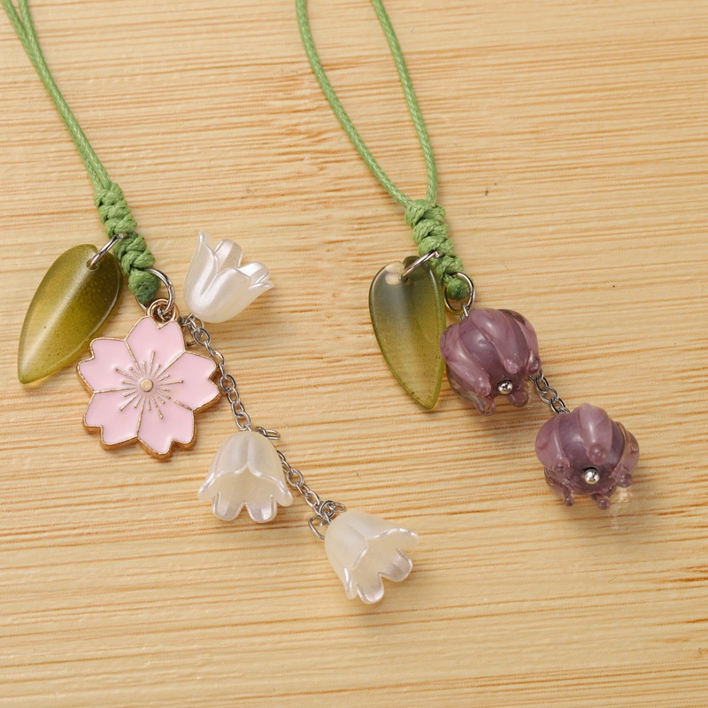 Cute Mini Tulips Keychain for Women Girls Flower Leaf Lanyards Mobile ...