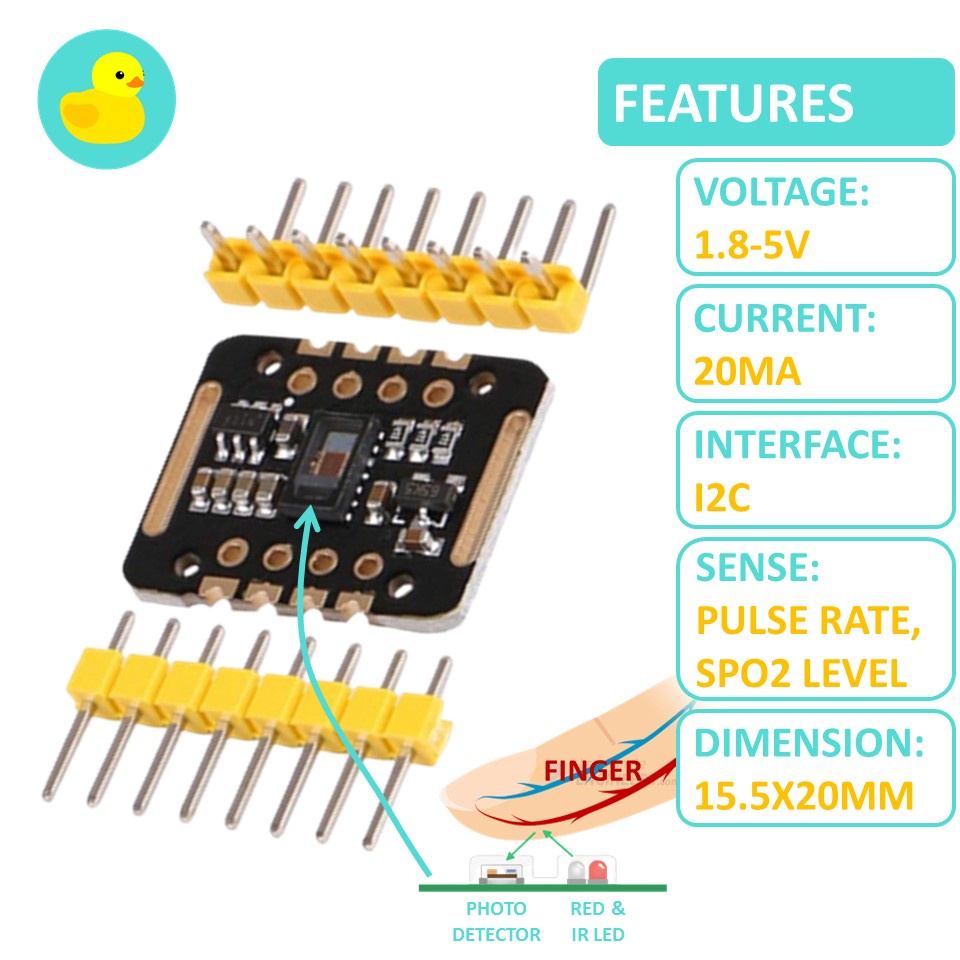 MAX30102 Pulse Heart Rate Sensor Module and Pulse Oximeter (SpO2) For ...