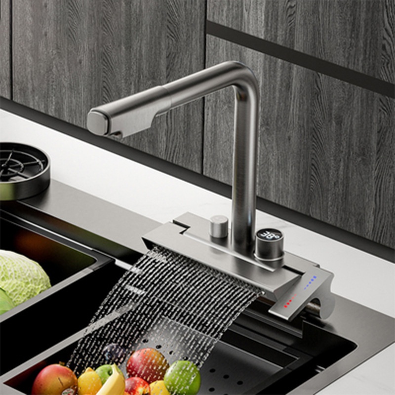 Modern Single Handle Pull Down Kitchen Faucet with LED Display ...