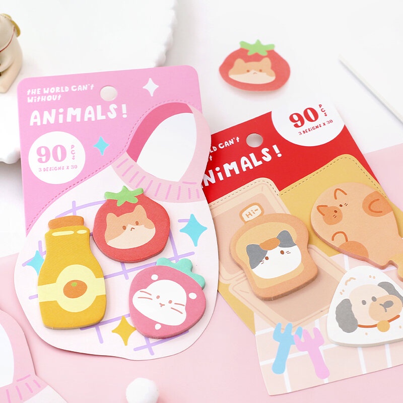 90Pcs Sticky Notes Cute Memo Pad Cute Stationary Animal Cat Puppies Dog ...