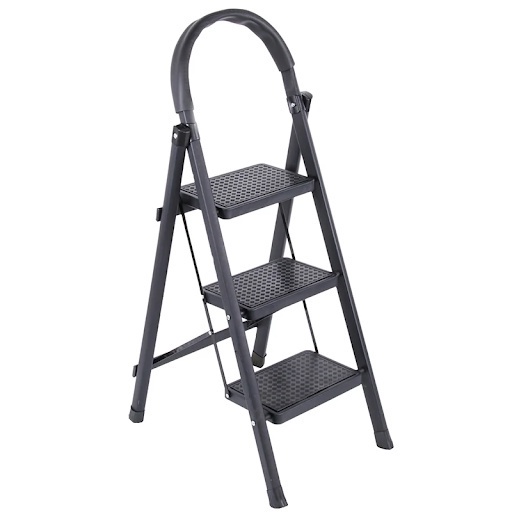 Public 3 Steps Folding Ladder Red / Matte Black Portable Aluminum ...