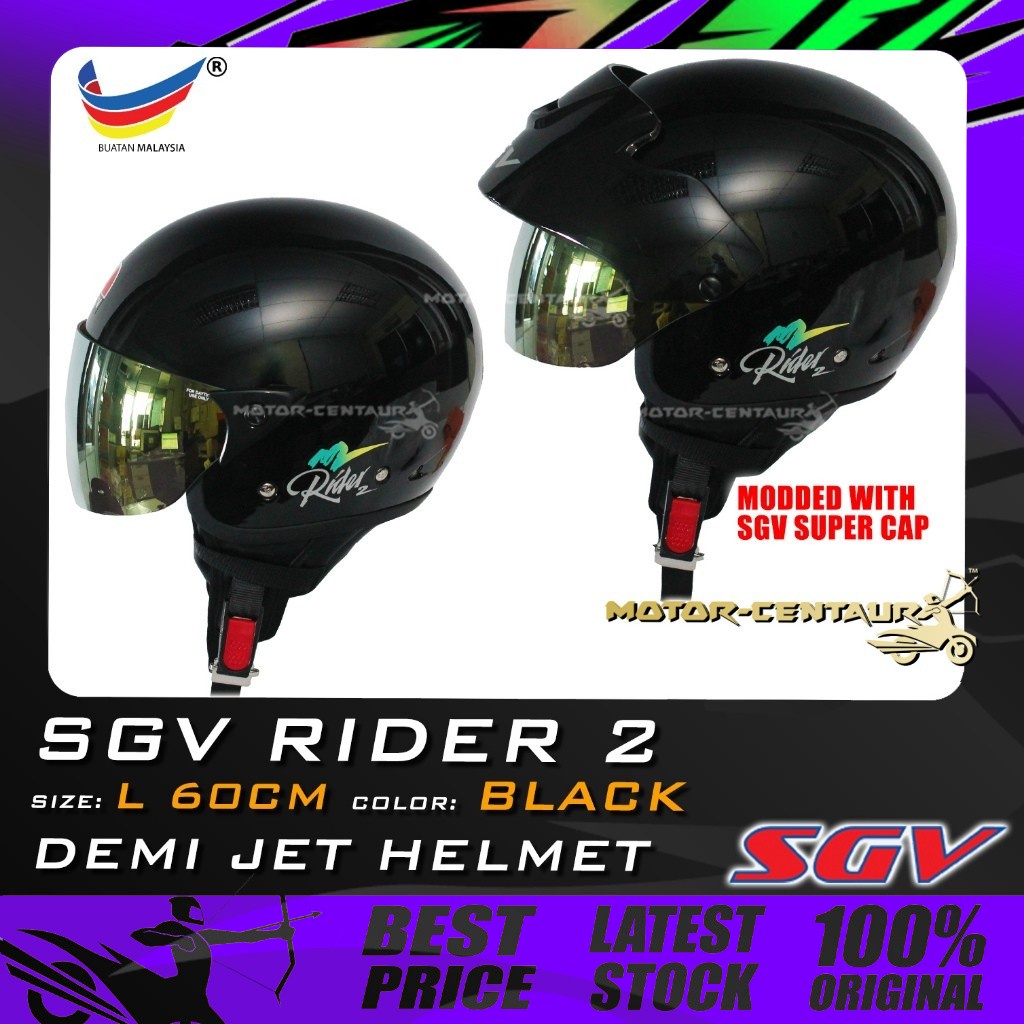 TOPI KELEDAR SGV HELMET RIDER 2 II GLOSSY BLACK SIZE: L 60CM SIRIM ...