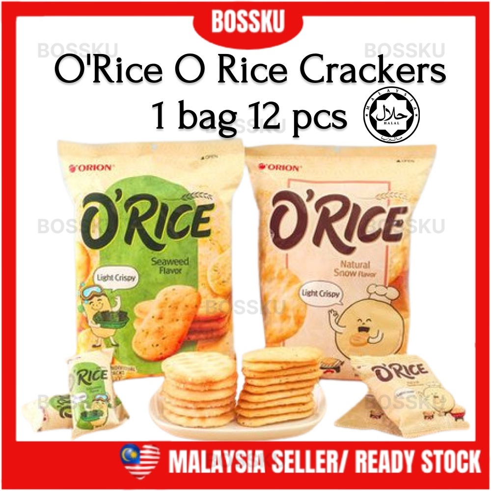 BOSSKU O'Rice Crackers Seaweed/Natural Snow Flavor 1 Bag 12 Packs ...