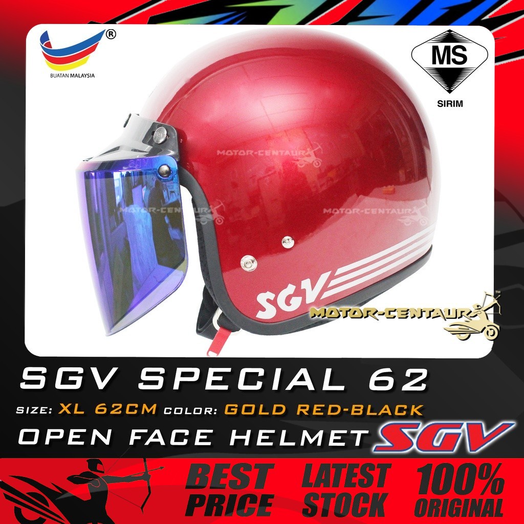 [XL 62CM] TOPI KELEDAR SGV HELMET SPECIAL62 MAROON/GOLD RED (SIRIM ...