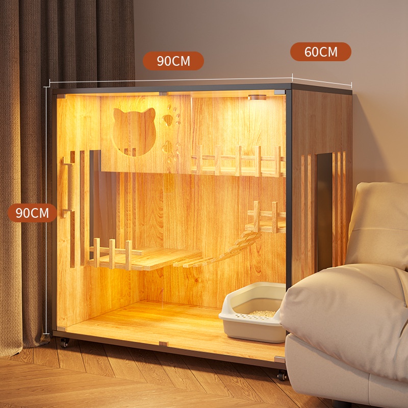 Cat villa solid wood cat cage cat house home cat nest display cabinet two-story cat breeding cat ...